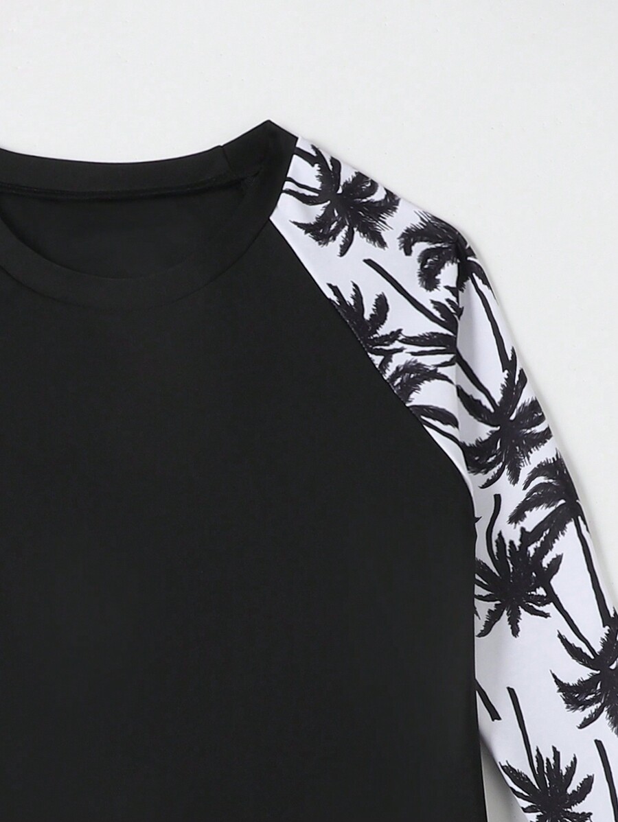 Tween Boys' Tropical Printed High Neck Two-Piece Rash Guard Swimsuit ...