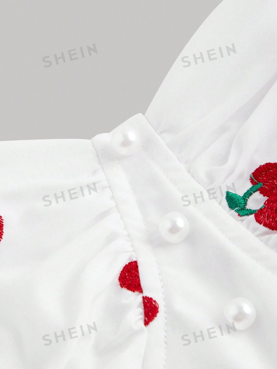 SHEIN MOD Cherry Embroidery Spaghetti Strap Dress | SHEIN UK