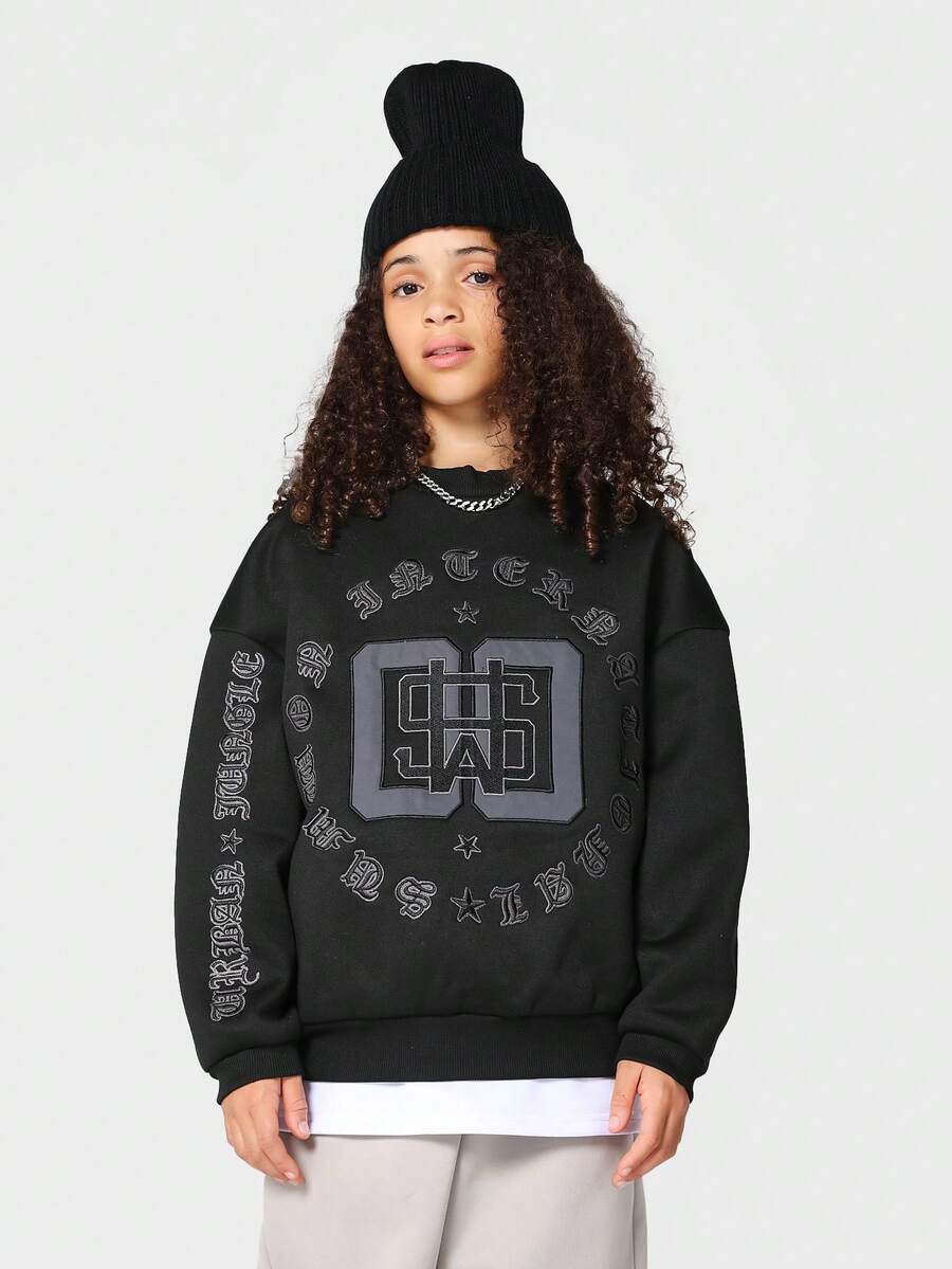 SUMWON Kids Unisex Oversized Fit Sweatshirt With Front Applique | SHEIN USA