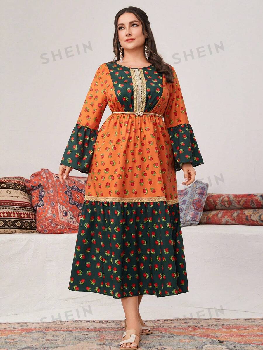 SHEIN Najma Floral Printed Plus Size Arabic Women's Maxi Dress | SHEIN UK
