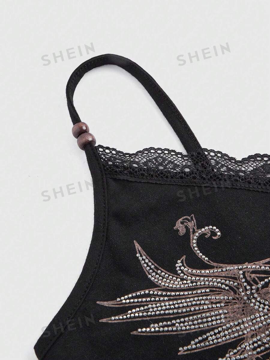 ROMWE Goth Women's Cross Rhinestone Studded Lace Patchwork Camisole ...