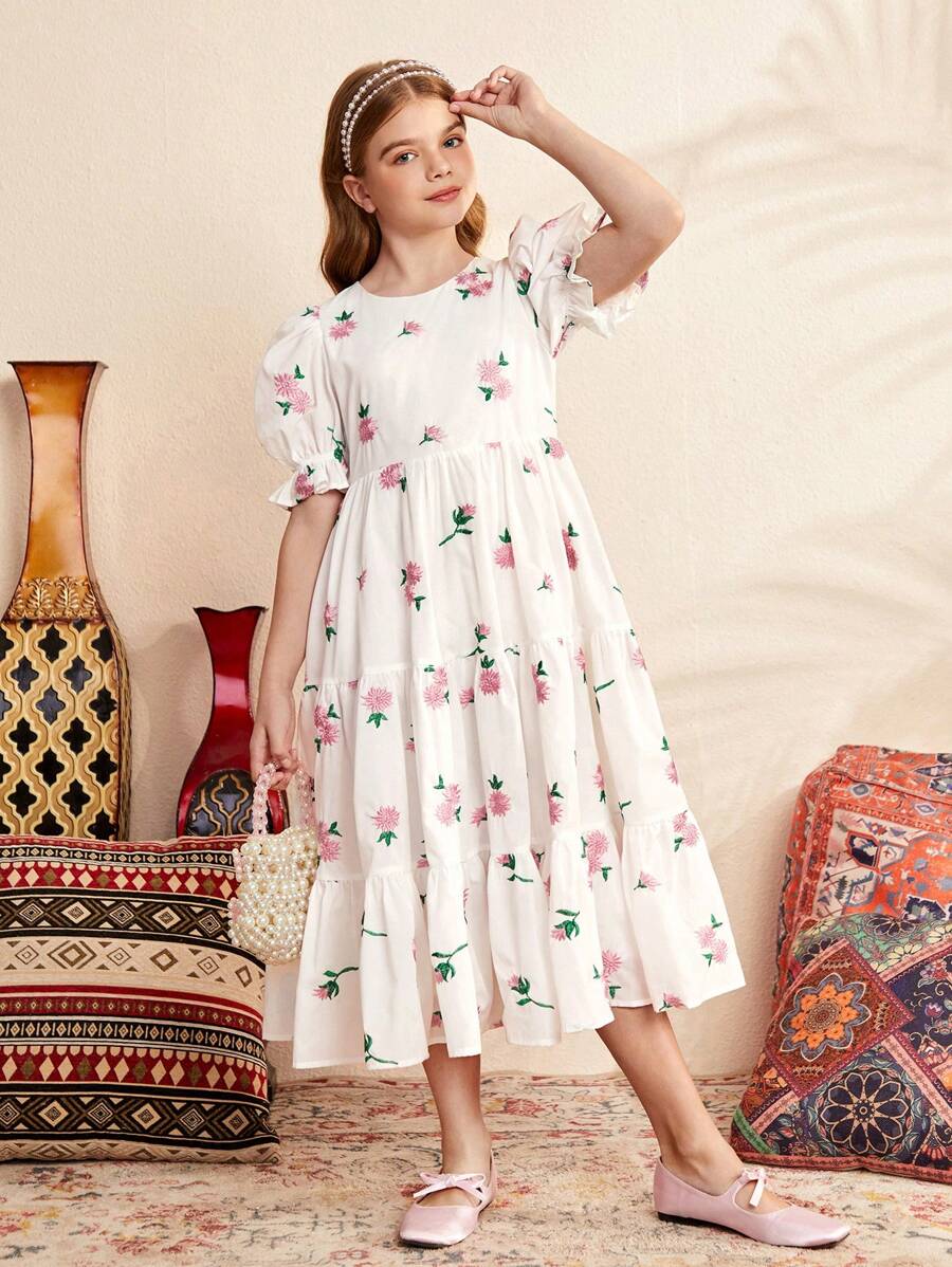 SHEIN Tween Girl Cute & Conservative Vacation Square Neck Bubble ...