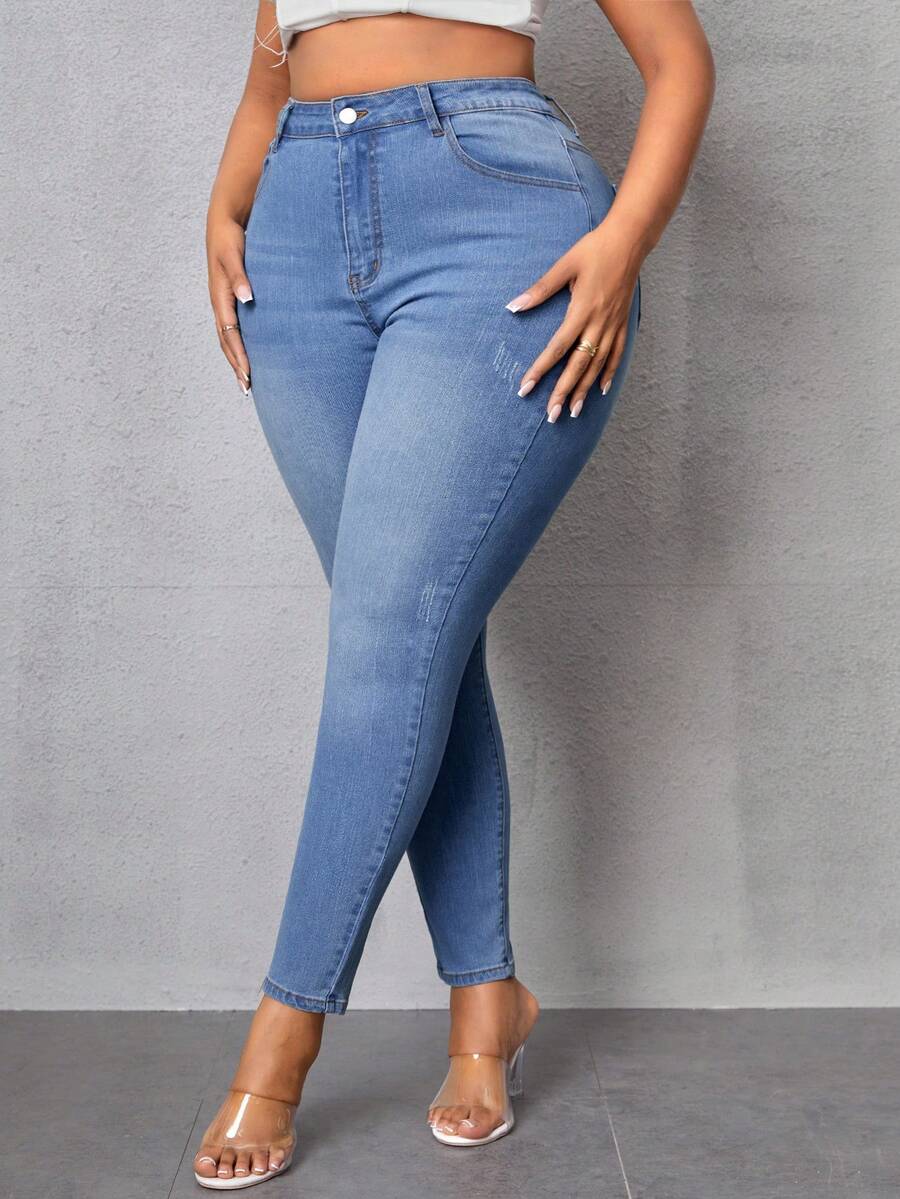 SHEIN SXY Plus Size Women'S Stretchy Skinny Sexy Jeans That Highlight ...