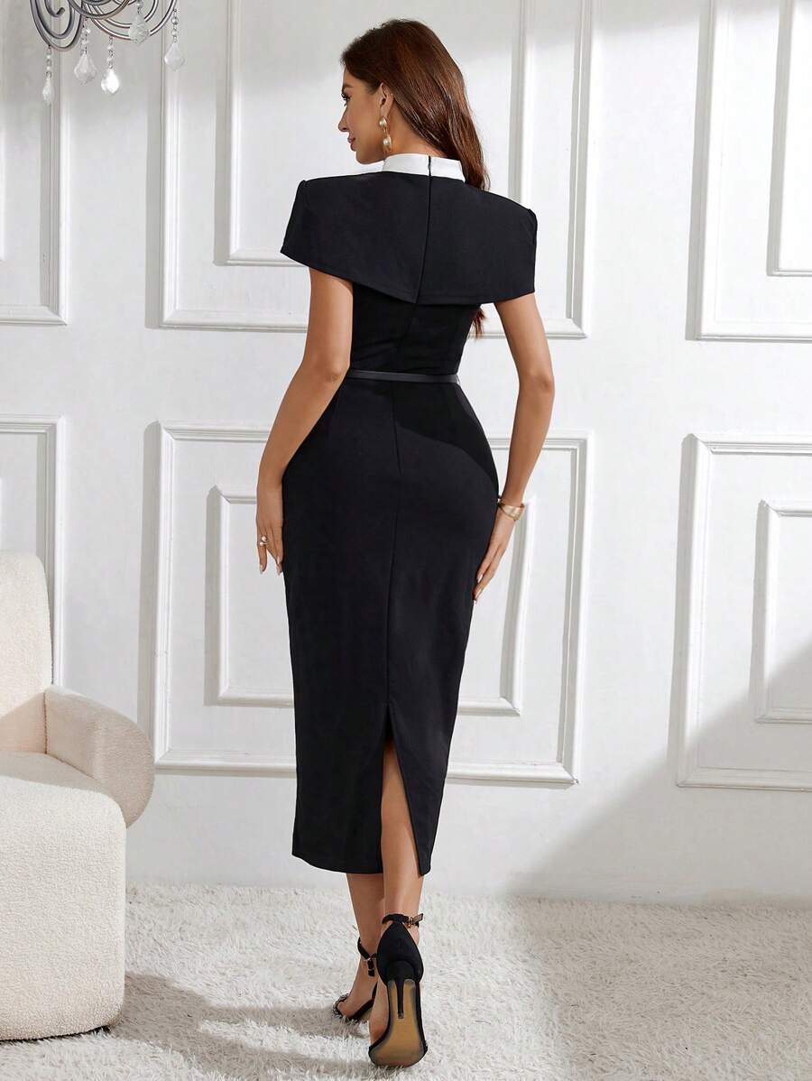 SHEIN Modely Contrast Color High Waist Fish Tail Hem Slit Dress | SHEIN USA