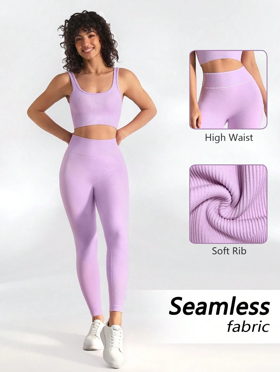 SHEIN Sport Lifespree Seamless Rib-Knitted Tummy Control Yoga Set ...