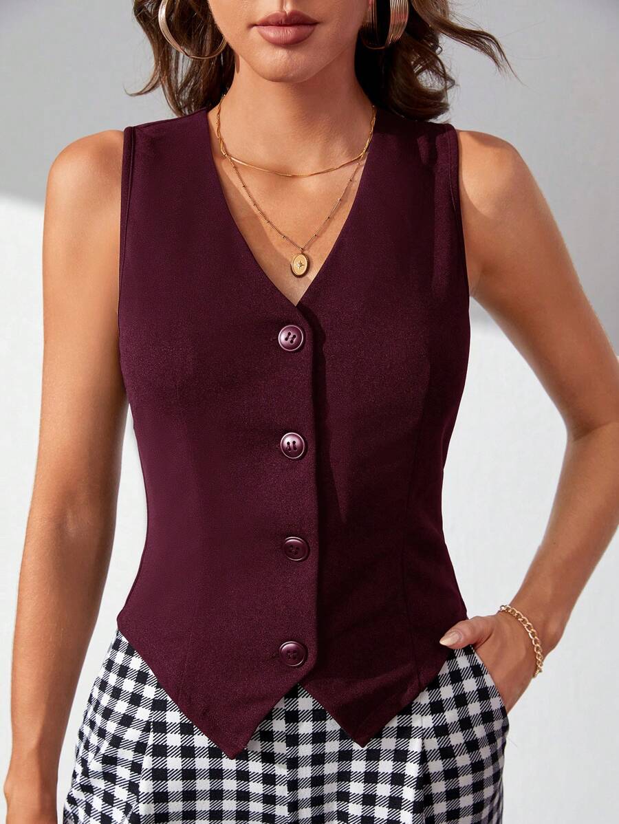 SHEIN Tall Women's Sleeveless Single-Breasted Vest With V-Neck In Fall ...