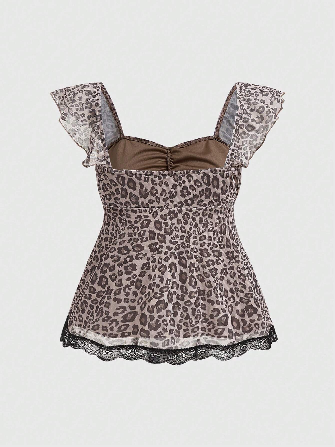 ROMWE J-Fashion Women's Leopard Print Pleated Top | SHEIN USA