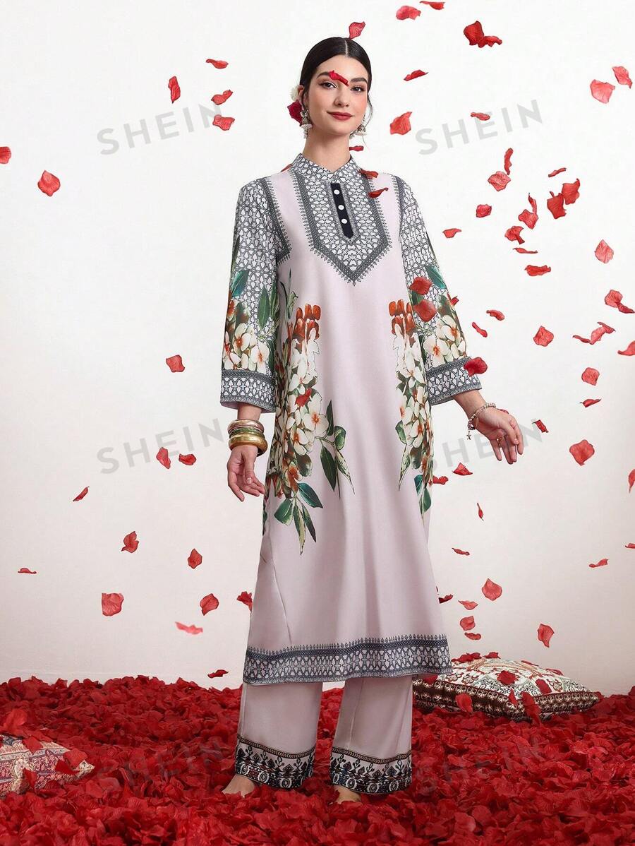 SHEIN Divindia Ladies' Printed A-Line Dress Style Indian | SHEIN USA