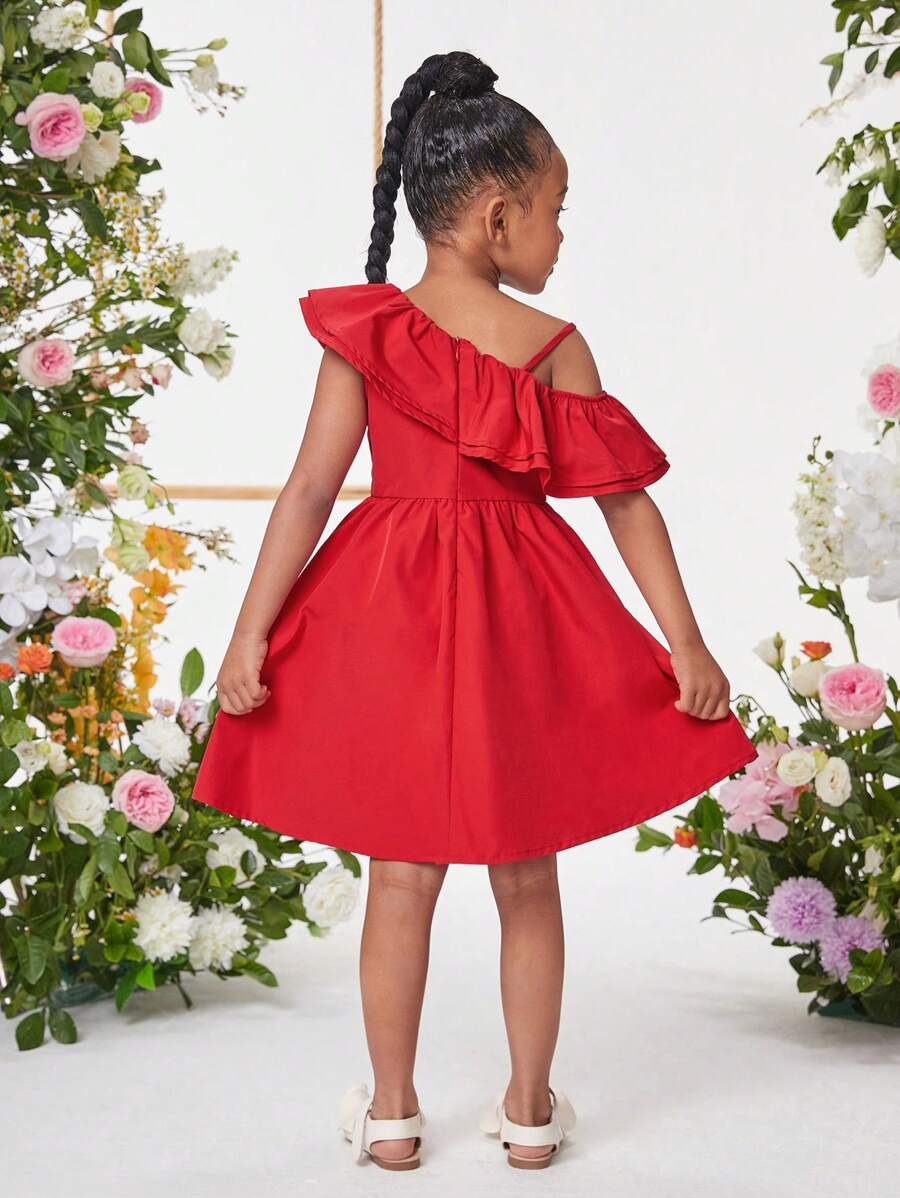 SHEIN Robe asymétrique à col en chiffon uni et ourlet à volants pour ...