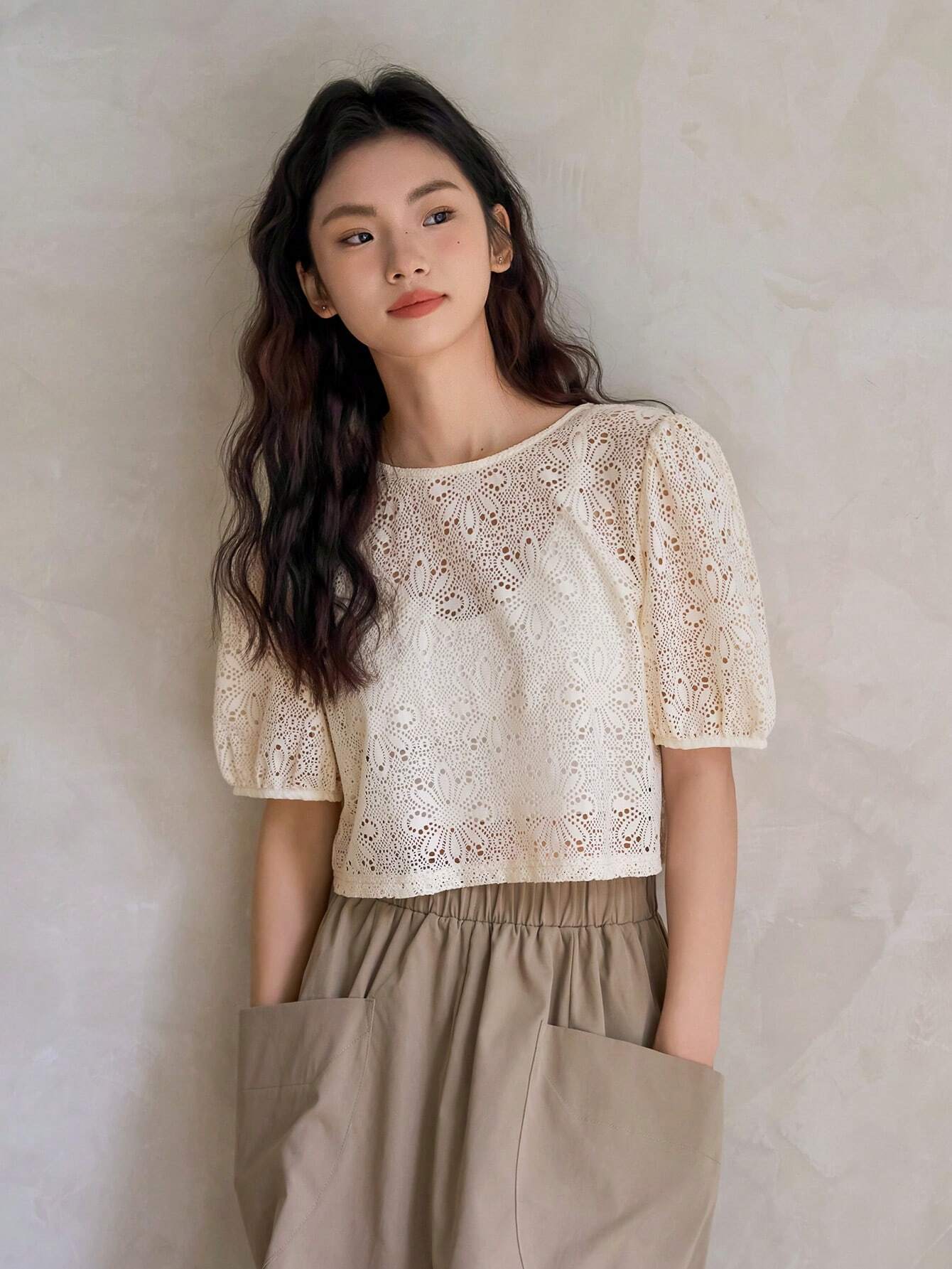FRIFUL Women's Round Neck Lace Shirt | SHEIN USA