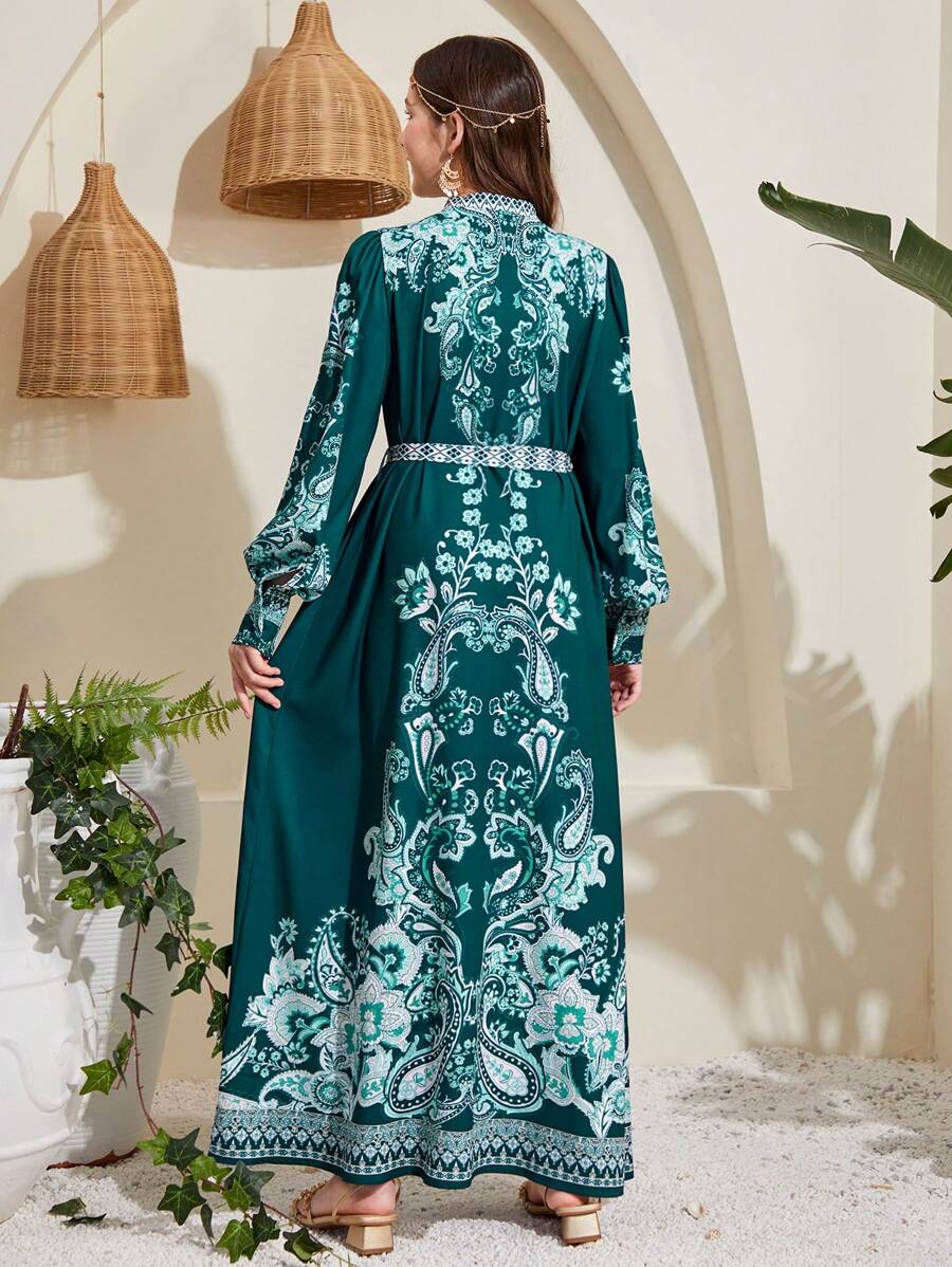 SHEIN Robe Péplum Florale Tissée Avec Manches Bouffantes Et Longue ...