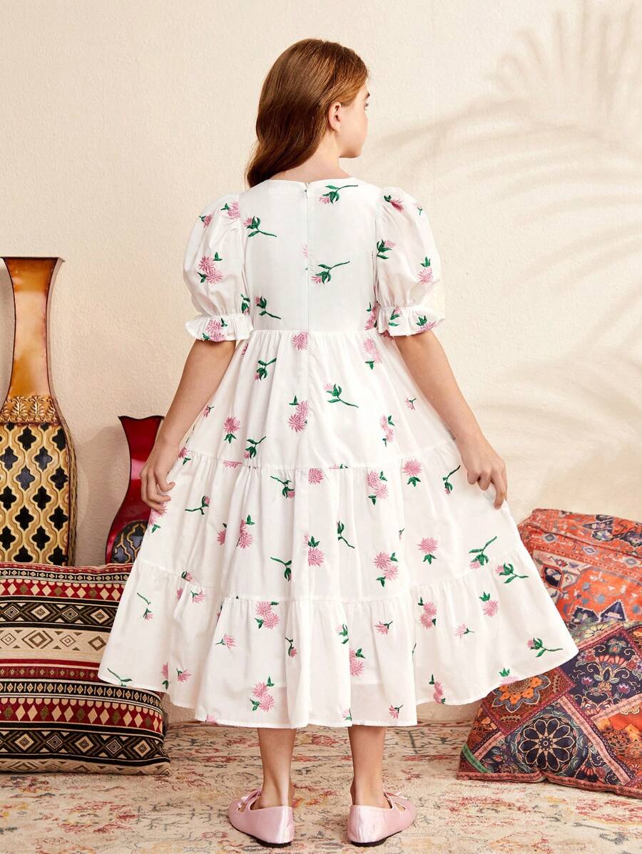 SHEIN Tween Girl Cute & Conservative Vacation Square Neck Bubble ...