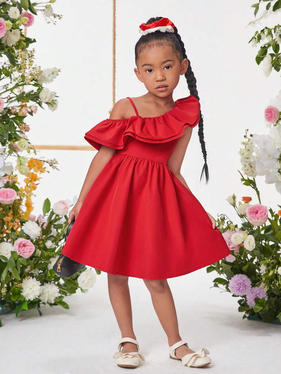 SHEIN Robe asymétrique à col en chiffon uni et ourlet à volants pour ...