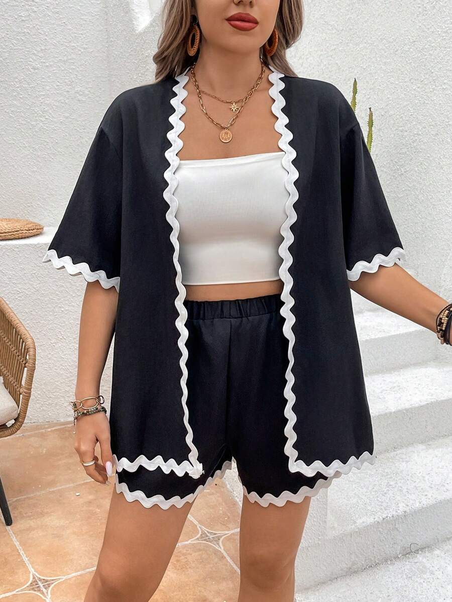 SHEIN VCAY Plus Size Colorblock Wave Weave Band Spliced Casual Two ...