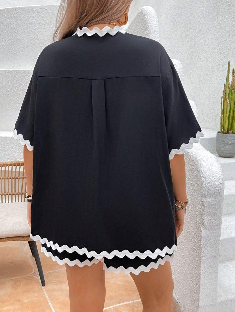 SHEIN VCAY Plus Size Colorblock Wave Weave Band Spliced Casual Two ...