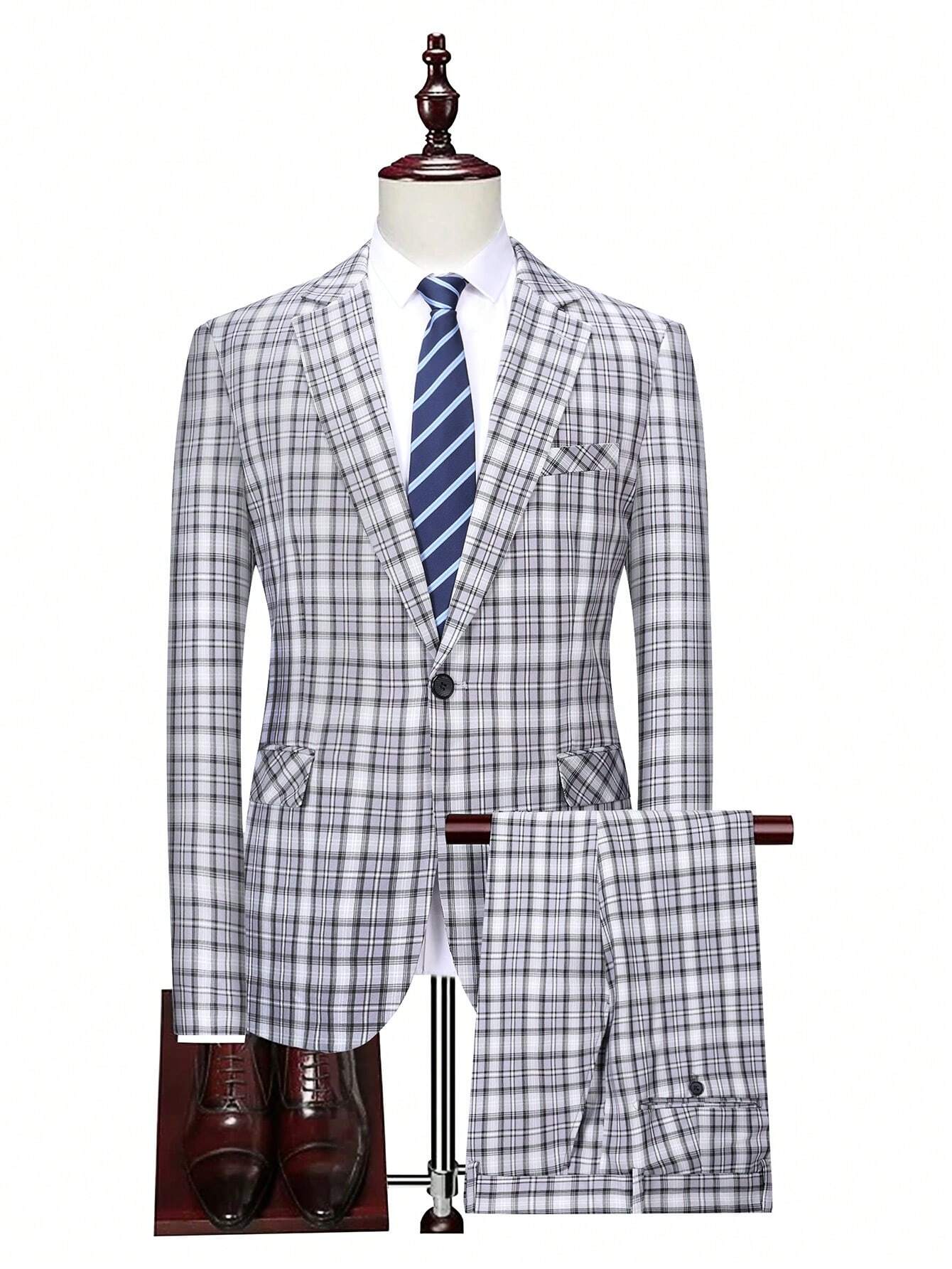 Manfinity Mode Men's Plaid Suit Set | SHEIN USA