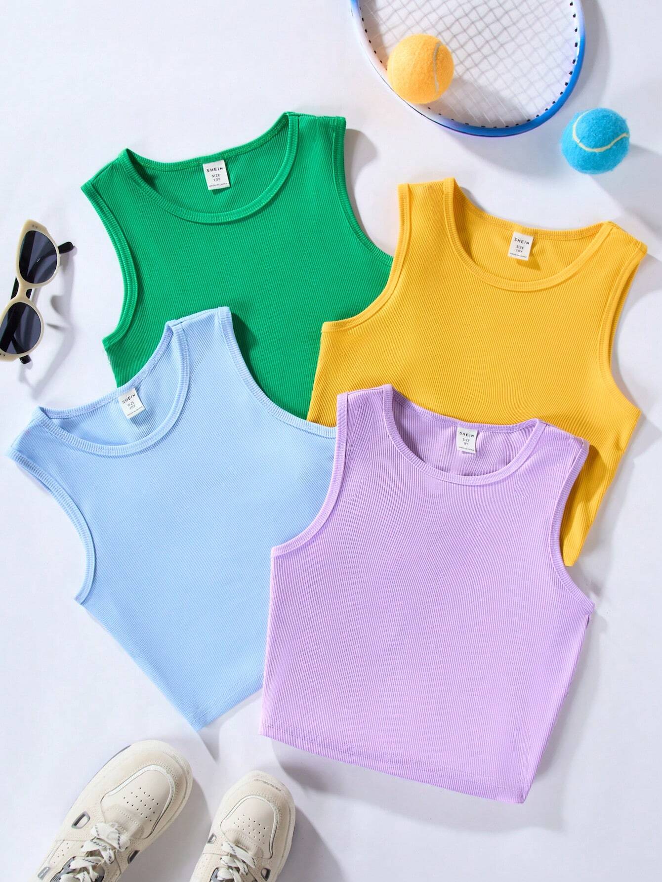 SHEIN Tween Girls' Green/Yellow/Blue/Purple 4-Color Solid Color Vest ...
