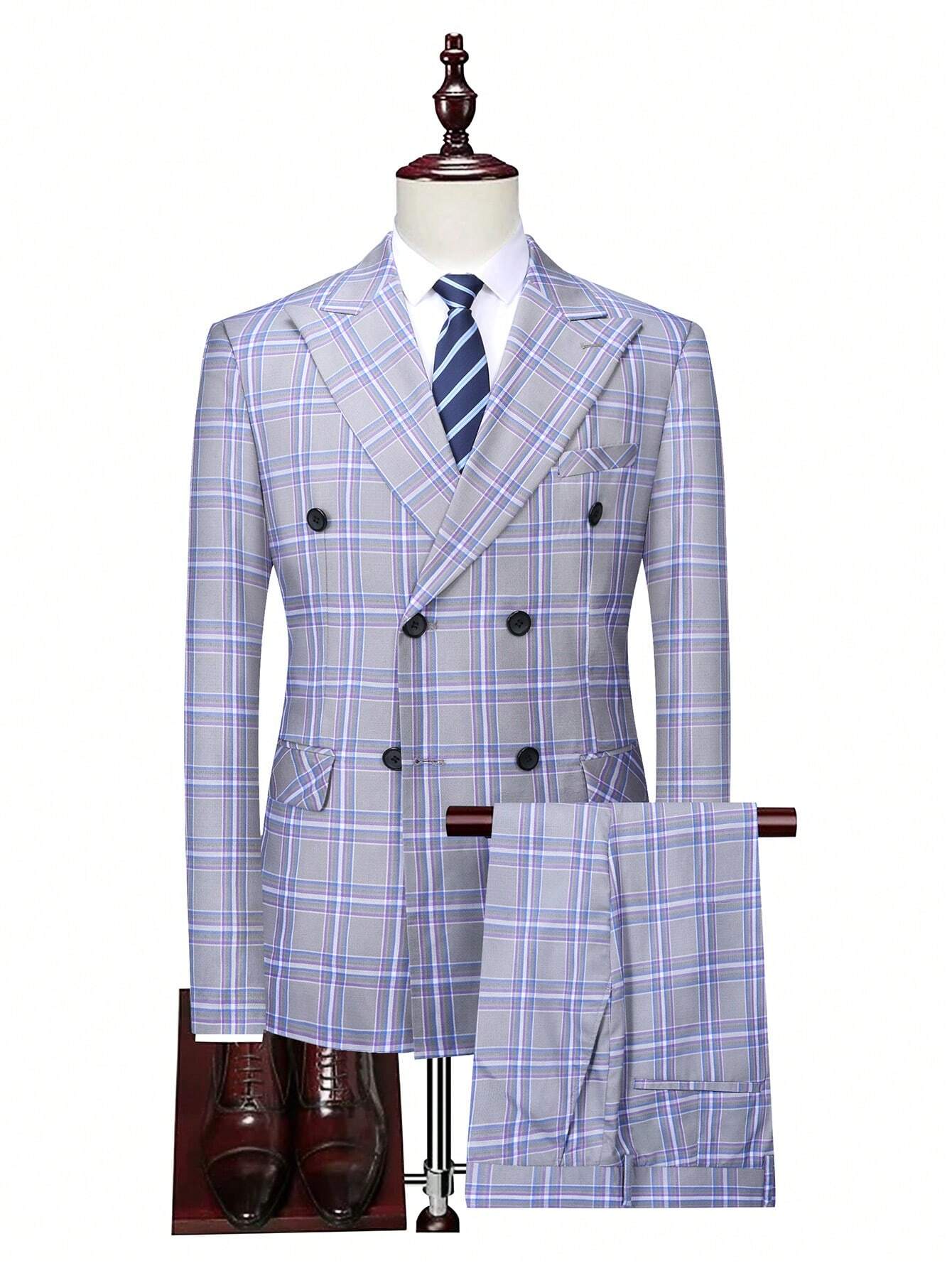 Manfinity Mode Costume À Carreaux À Double Boutonnage Pour Homme | Mode ...