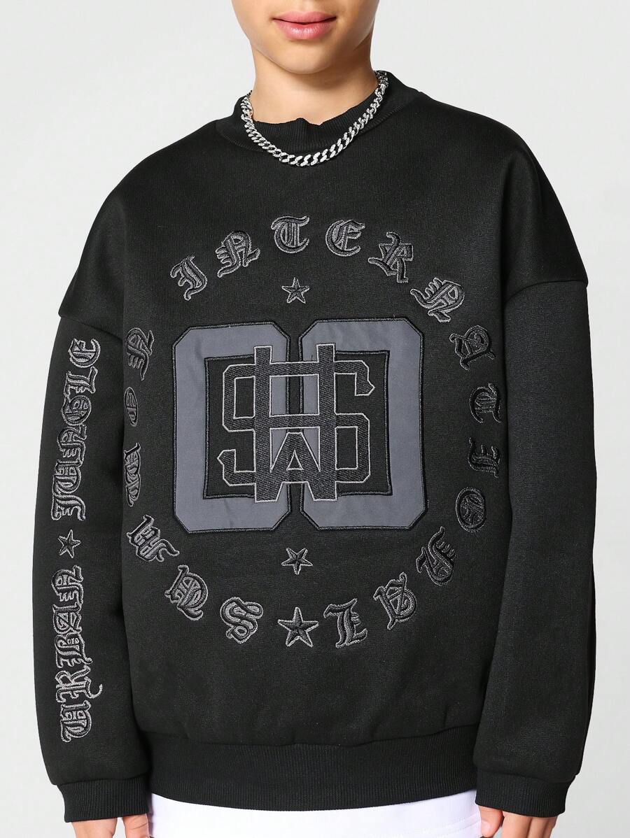 SUMWON Kids Unisex Oversized Fit Sweatshirt With Front Applique | SHEIN USA