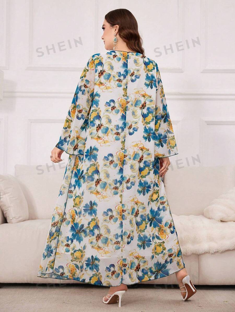 SHEIN Najma Ropa Árabe De Talla Grande Con Estampado Floral Y Mangas ...