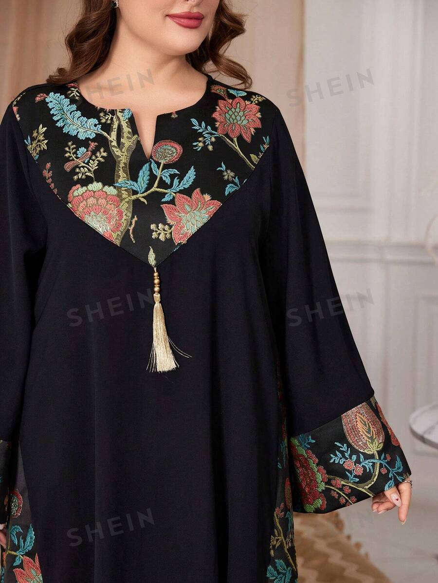 SHEIN Najma Plus Size Long Kaftan Dress In Arabic Style With Deep V ...