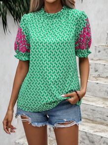 SHEIN LUNE Floral Patchwork Embroidery & Geometric Print Shirt | SHEIN USA