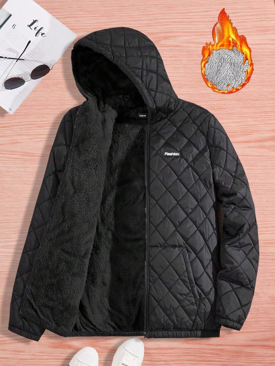 Manfinity ModaGents Men's Weave Zipper Hooded Padded Coat With Letters ...