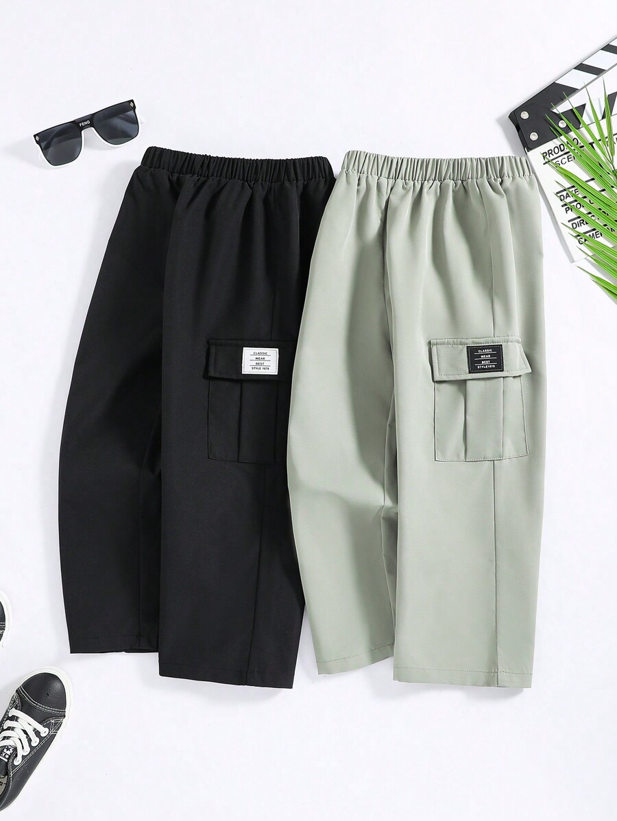 SHEIN Kids EVRYDAY 2pcs Young Boys' Loose Straight Leg Cargo Pants With ...