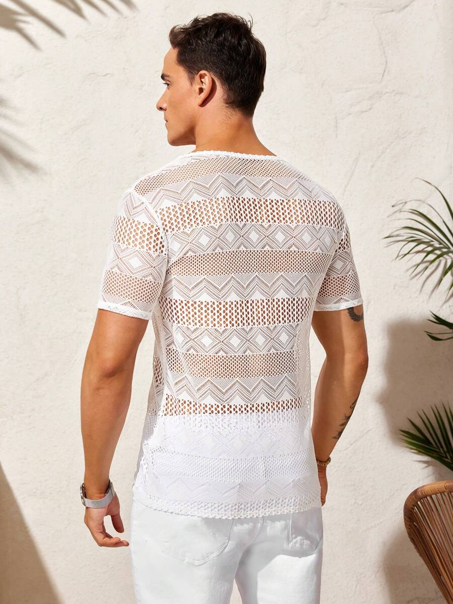 Manfinity RSRT Mens' V-Neck Mesh Knit T-Shirt | SHEIN UK