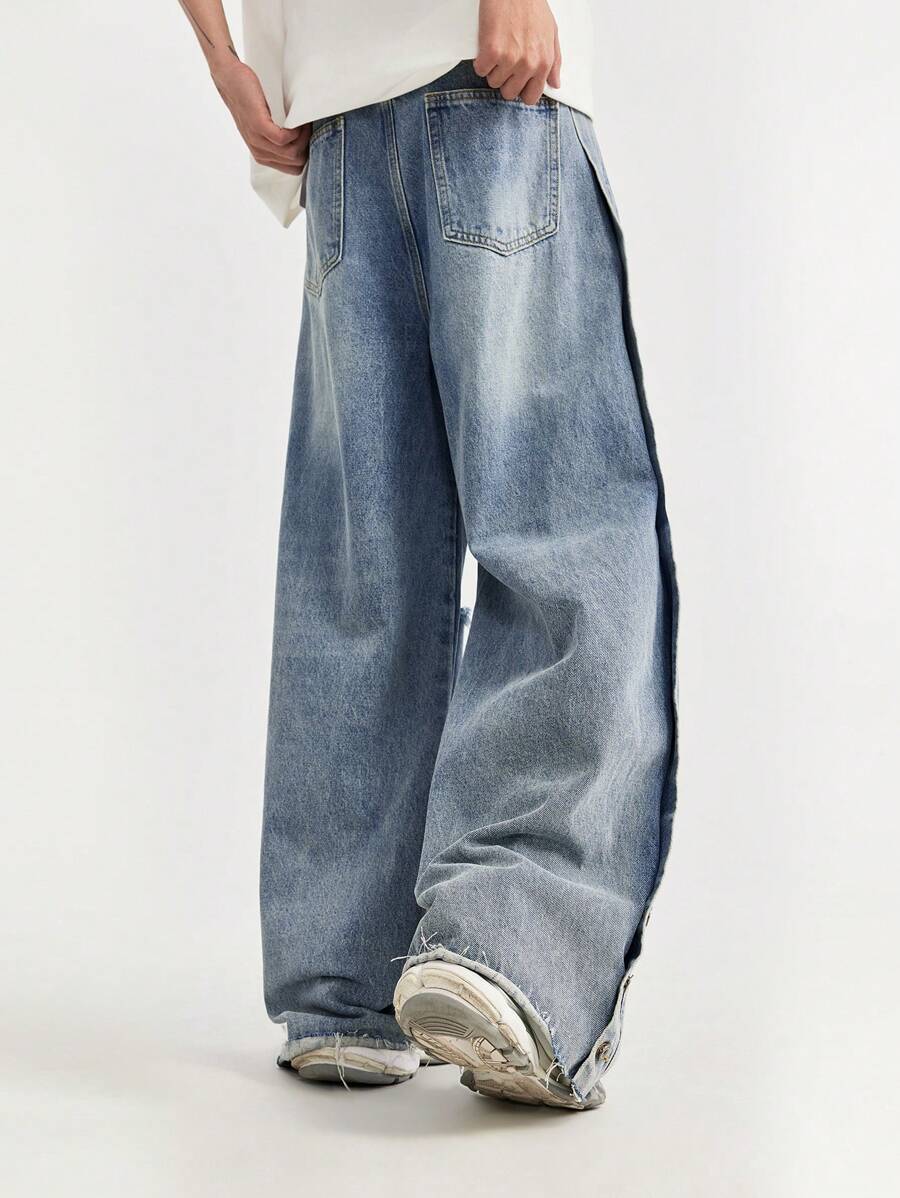 INFLATION Jean à large jambe pour homme vieilli avec finition délavée ...