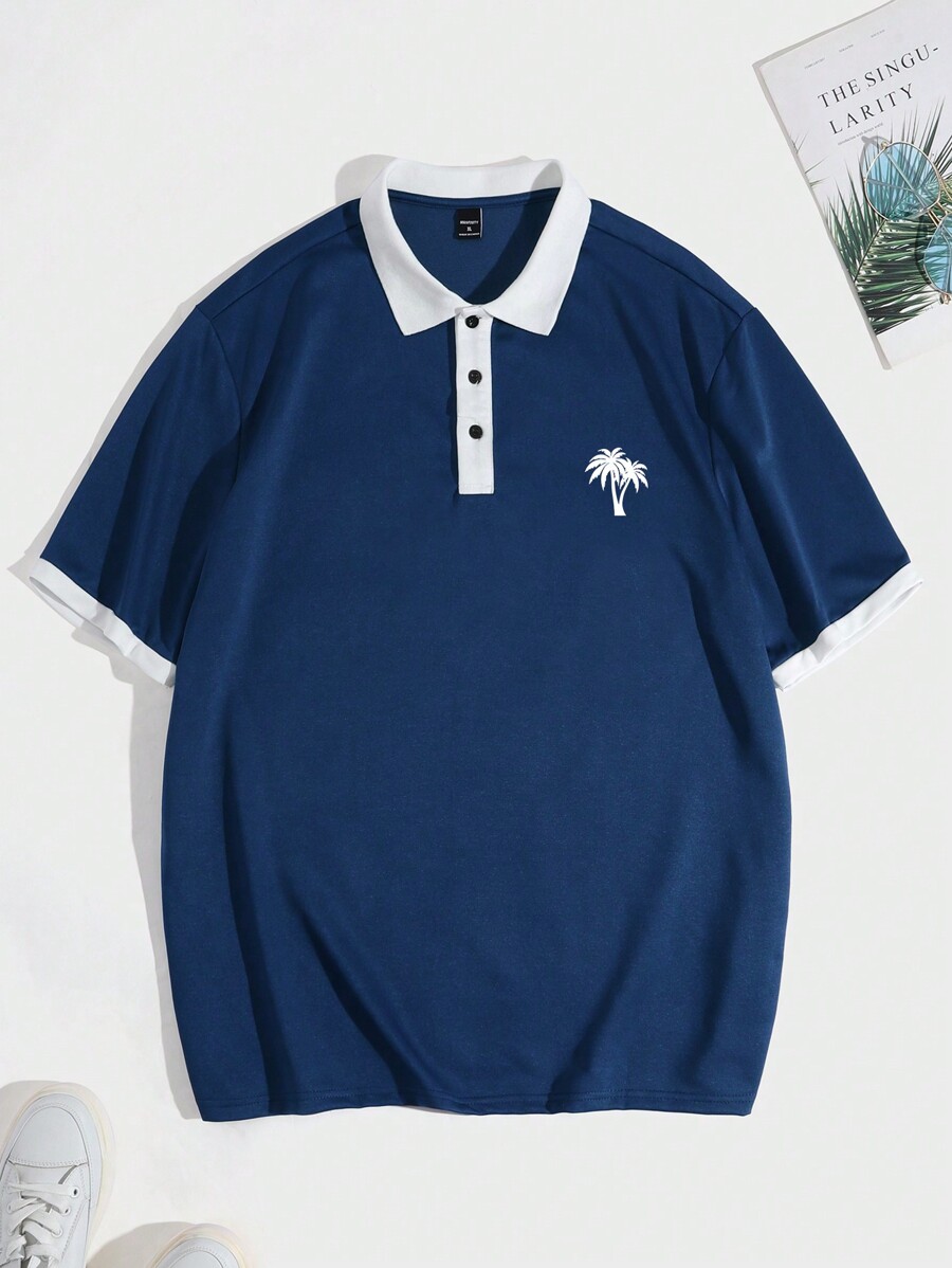 Manfinity Hypemode Men's Polo Shirt With Coconut Tree Print And Polo ...