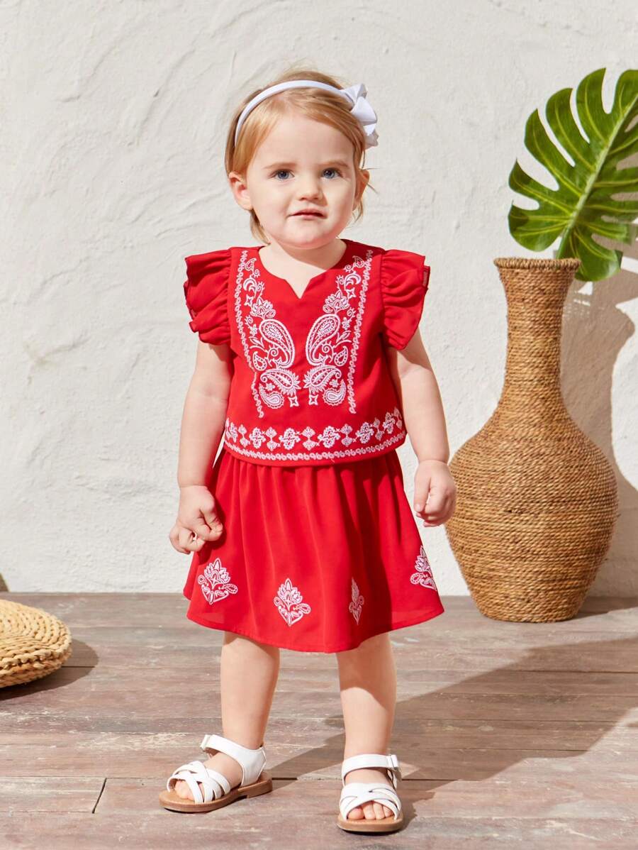 SHEIN Baby Girl's Romantic Vacation Top With Paisley Pattern And ...