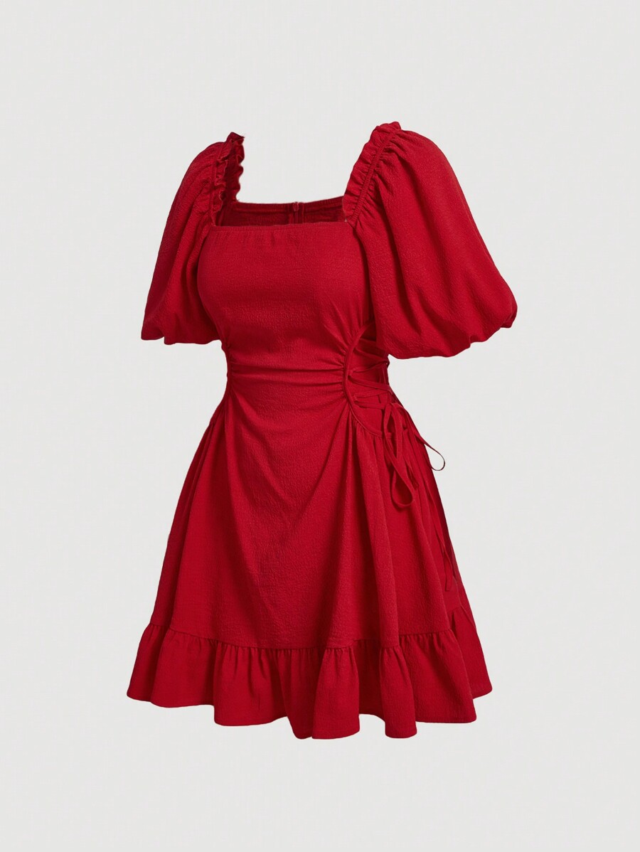 SHEIN Robe mi-longue élégante pour jeune fille avec col, manches ...