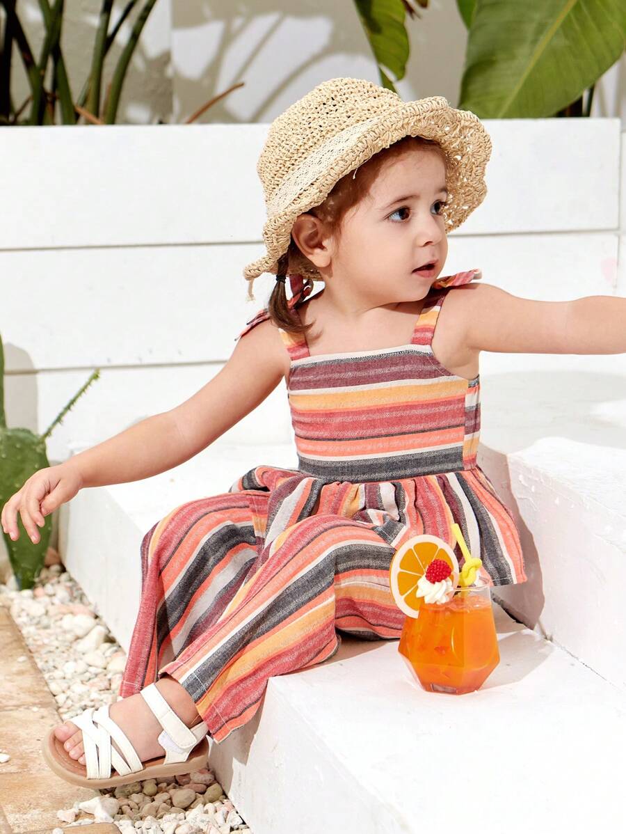 SHEIN Baby Girl Striped Cami Top With Elastic Waist Pants Set For ...