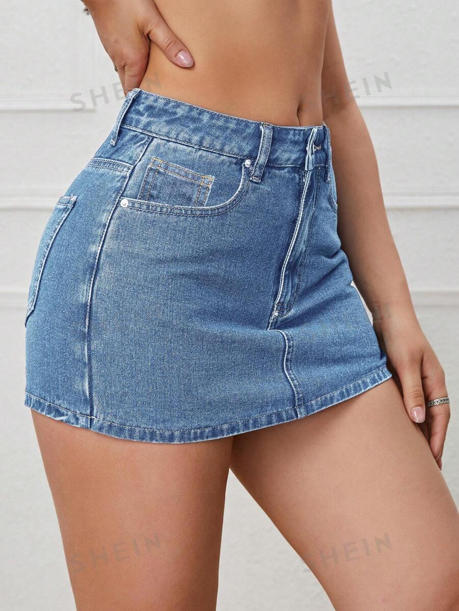SHEIN Qutie Mini Denim Skort | SHEIN UK
