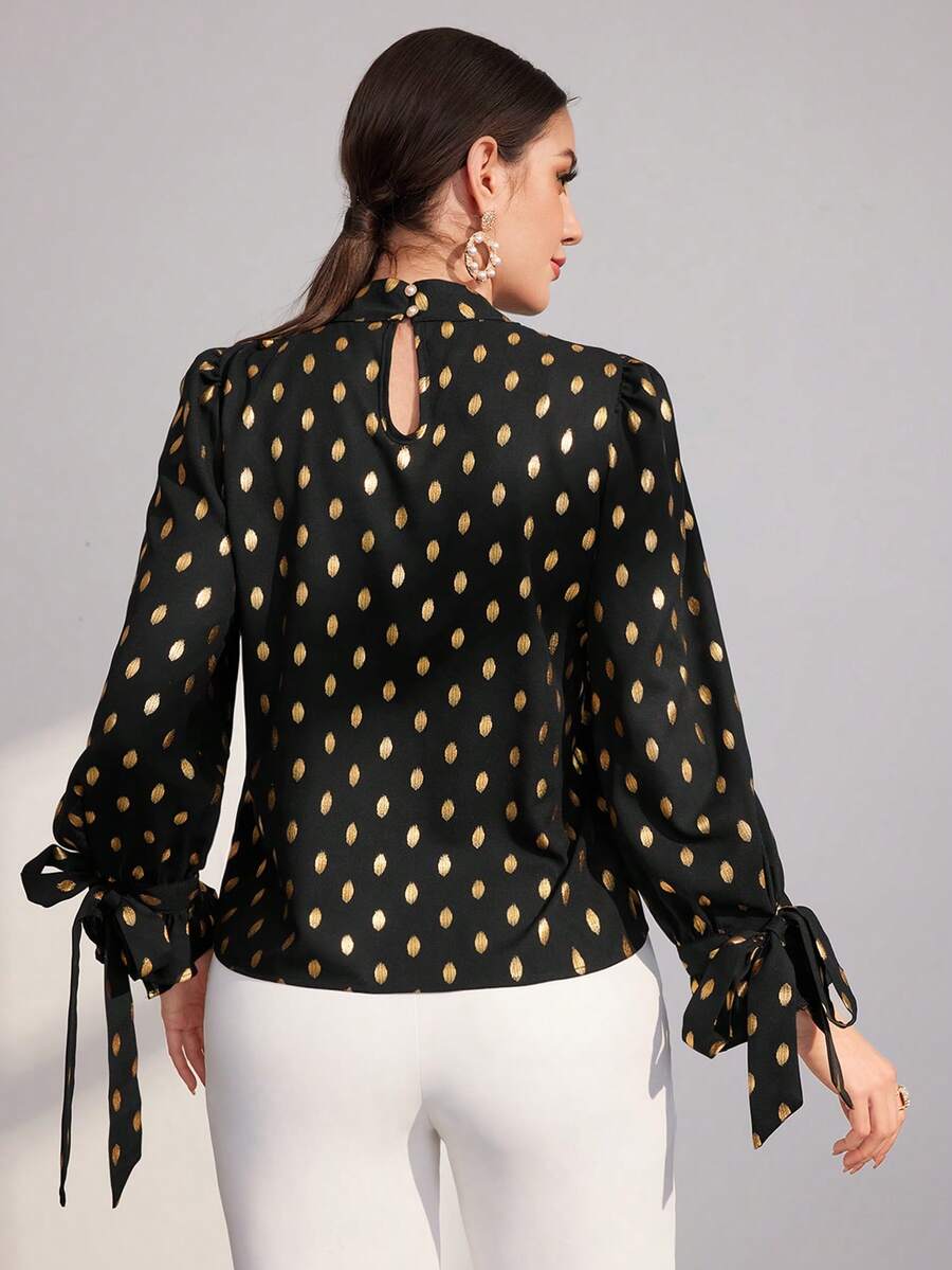 SHEIN Modely Women's Stand Collar Polka Dot Shirt With Gold Foil ...