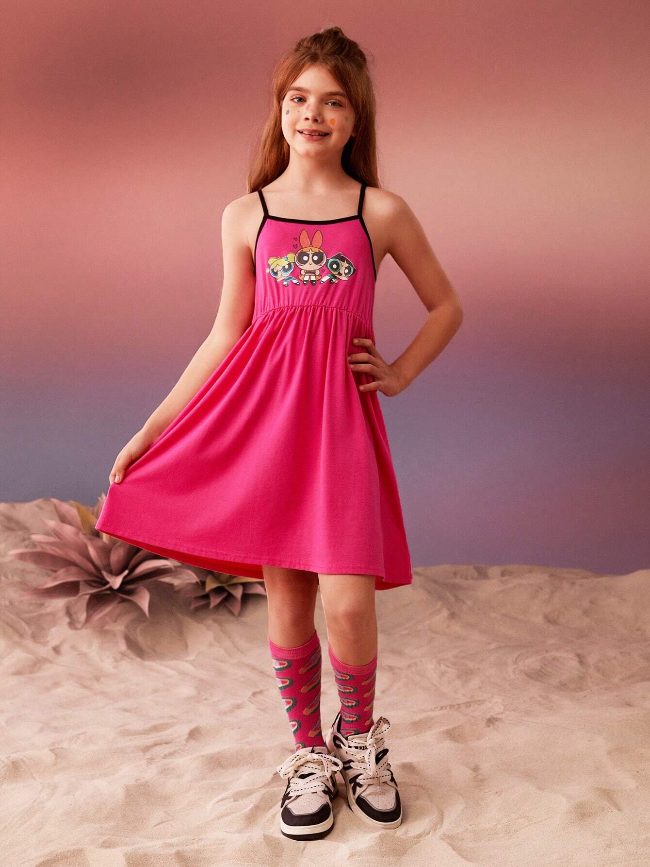 THE POWERPUFF GIRLS X SHEIN Tween Girl Cartoon Graphic Cami Dress ...
