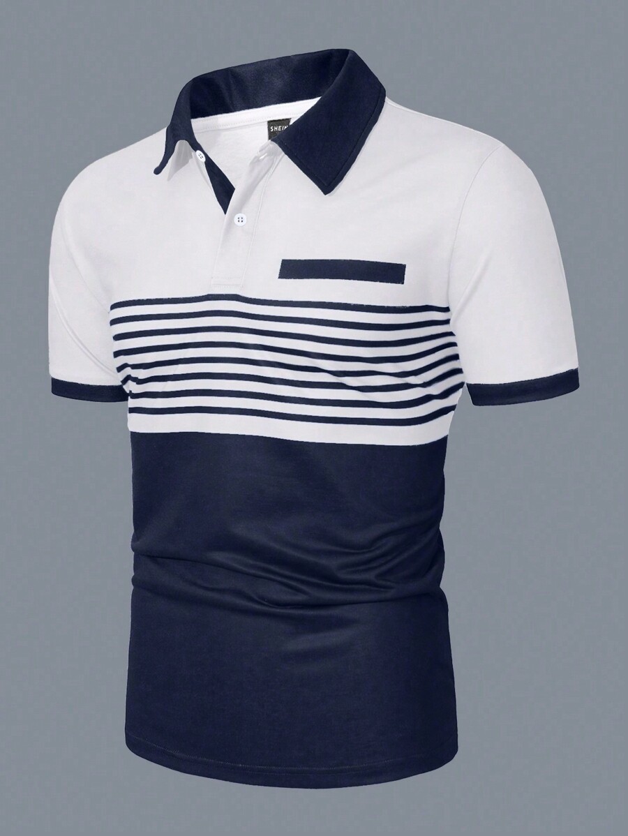 Manfinity Homme Men's Color Block Striped Polo Shirt | SHEIN USA