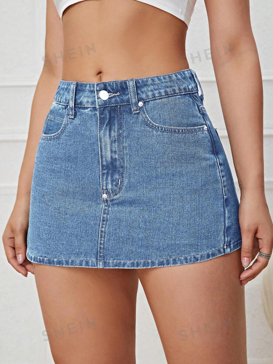 SHEIN Qutie Mini Denim Skort | SHEIN UK