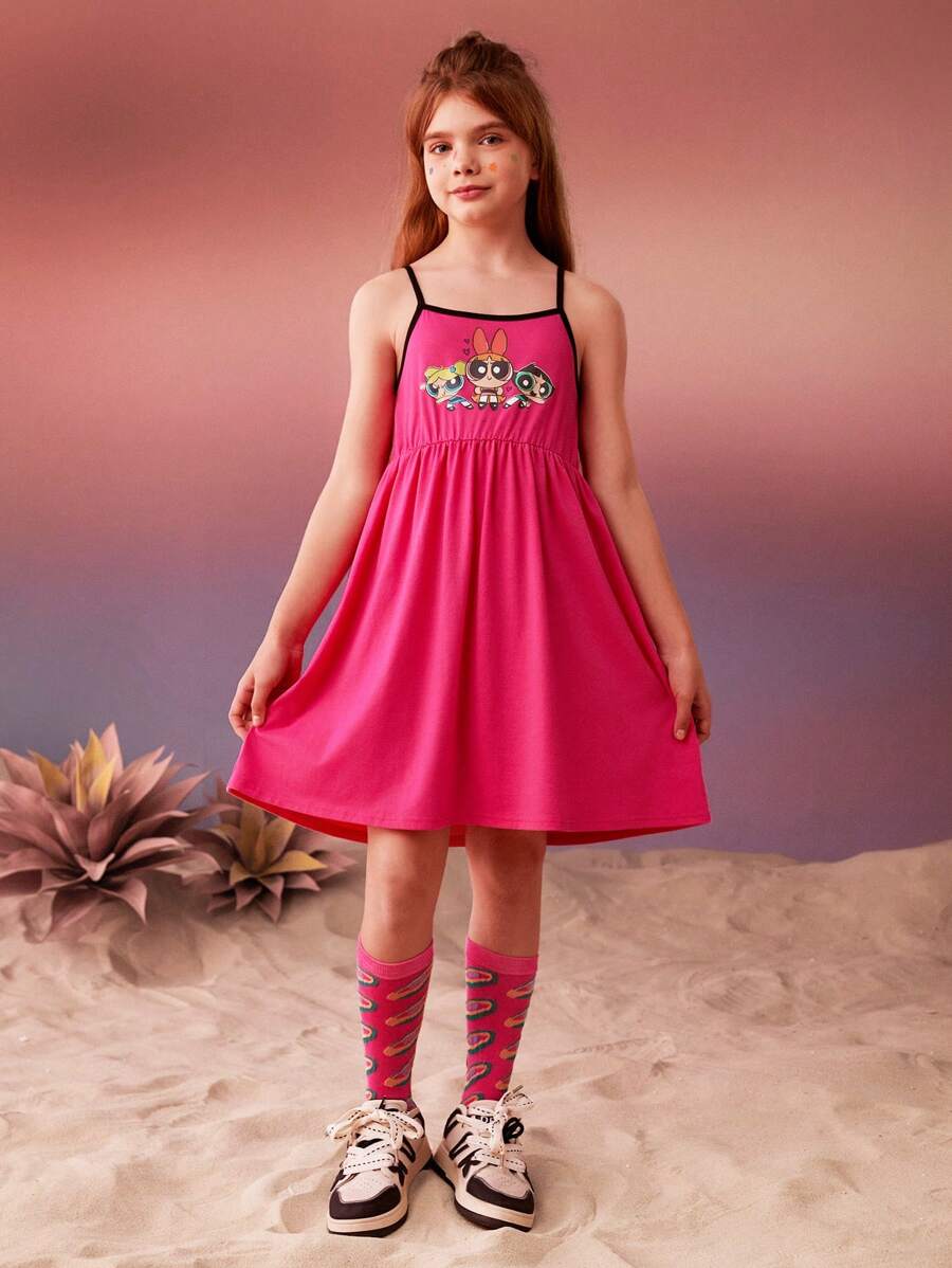 THE POWERPUFF GIRLS X SHEIN Tween Girl Cartoon Graphic Cami Dress ...