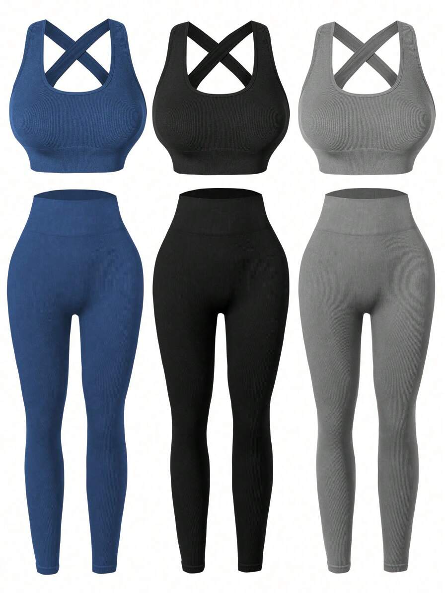 SHEIN Sport Studio Women's Solid Color Cross Strap Yoga Spiral Sports ...