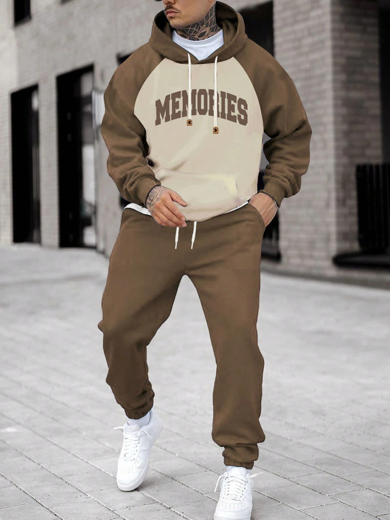 Manfinity EMRG Men's Letter Printed Color Block Hooded Sweatshirt And ...