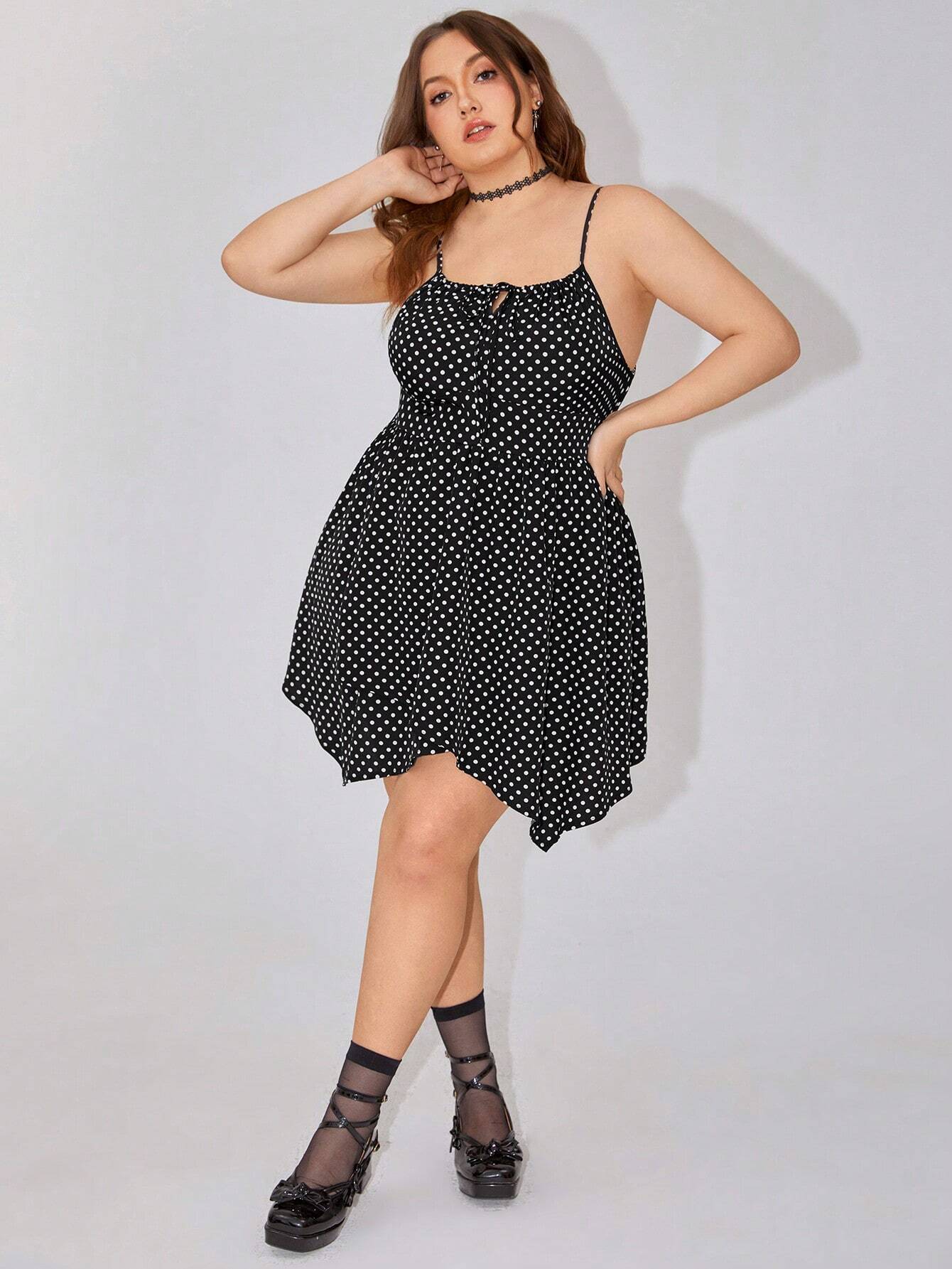 SHEIN Qutie Plus Size Black And White Dots Sundress | SHEIN USA