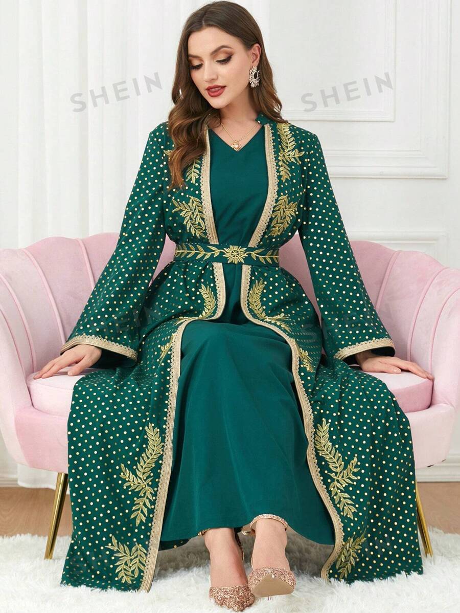 Fashionable Embroidered & Gold Stamped Women's Arabic Style Dress Set ...