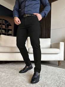 Manfinity Mode Men'S Solid Color Casual Suit Trousers Dress Pants ...