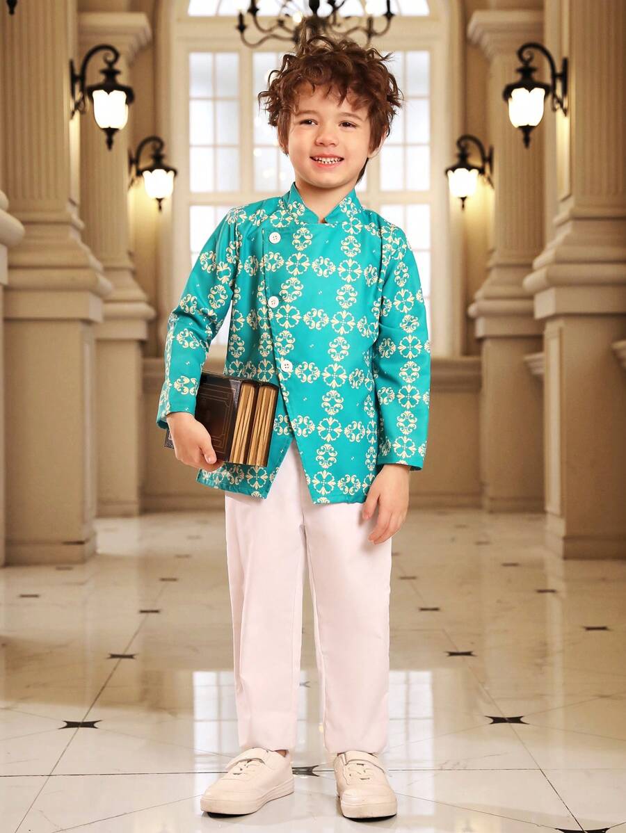 SHEIN Conjunto de chaqueta con estampado completo de grullas manchúes y ...