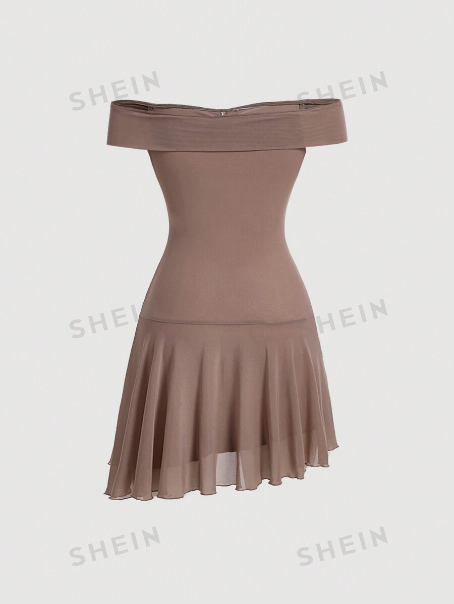 SHEIN MOD Solid Color 3d Painting Organza Dress With Off-Shoulder for ...