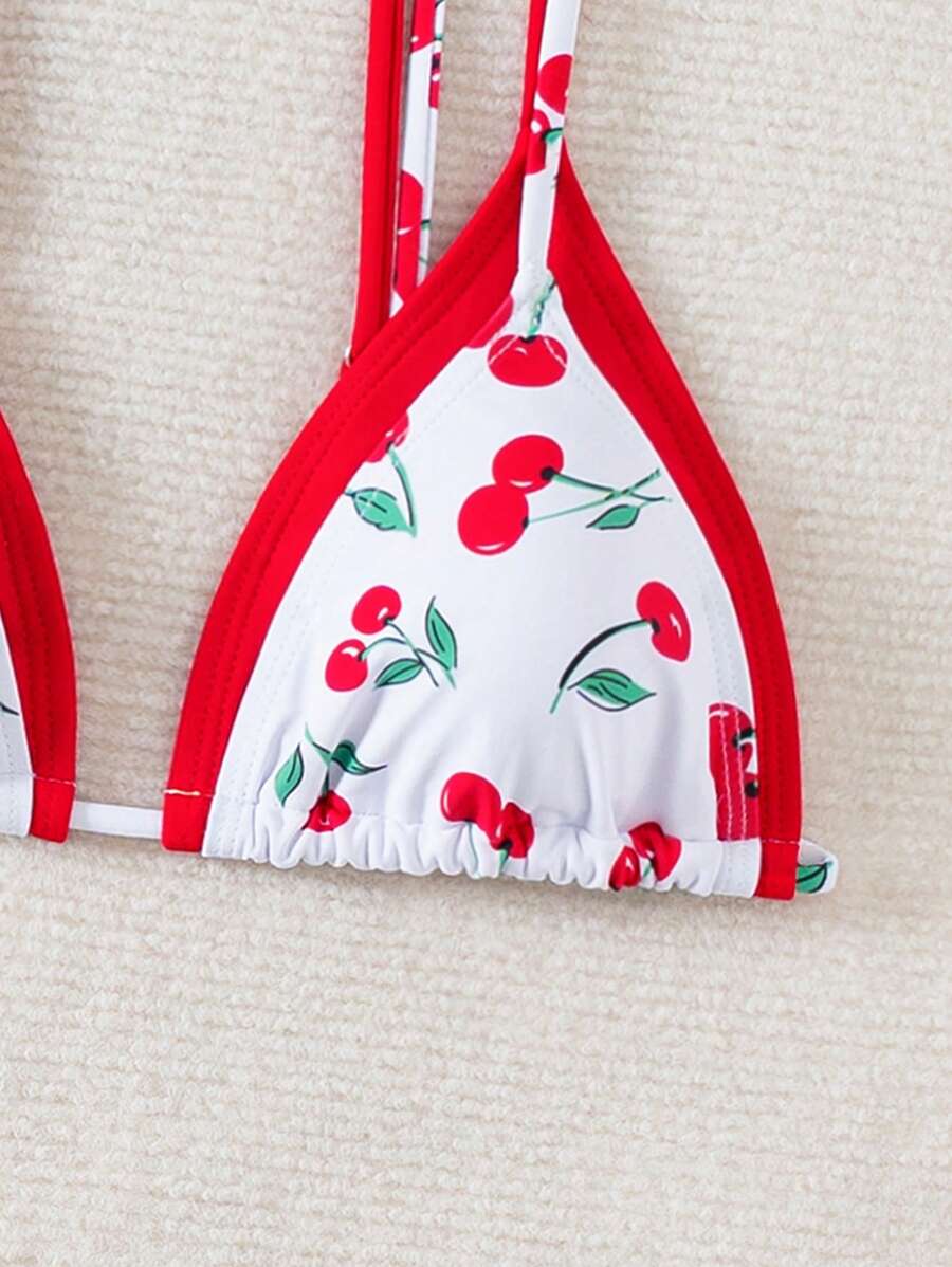 Shein Swim Summer Beach Womens Cherry Print Bikini Top With Double