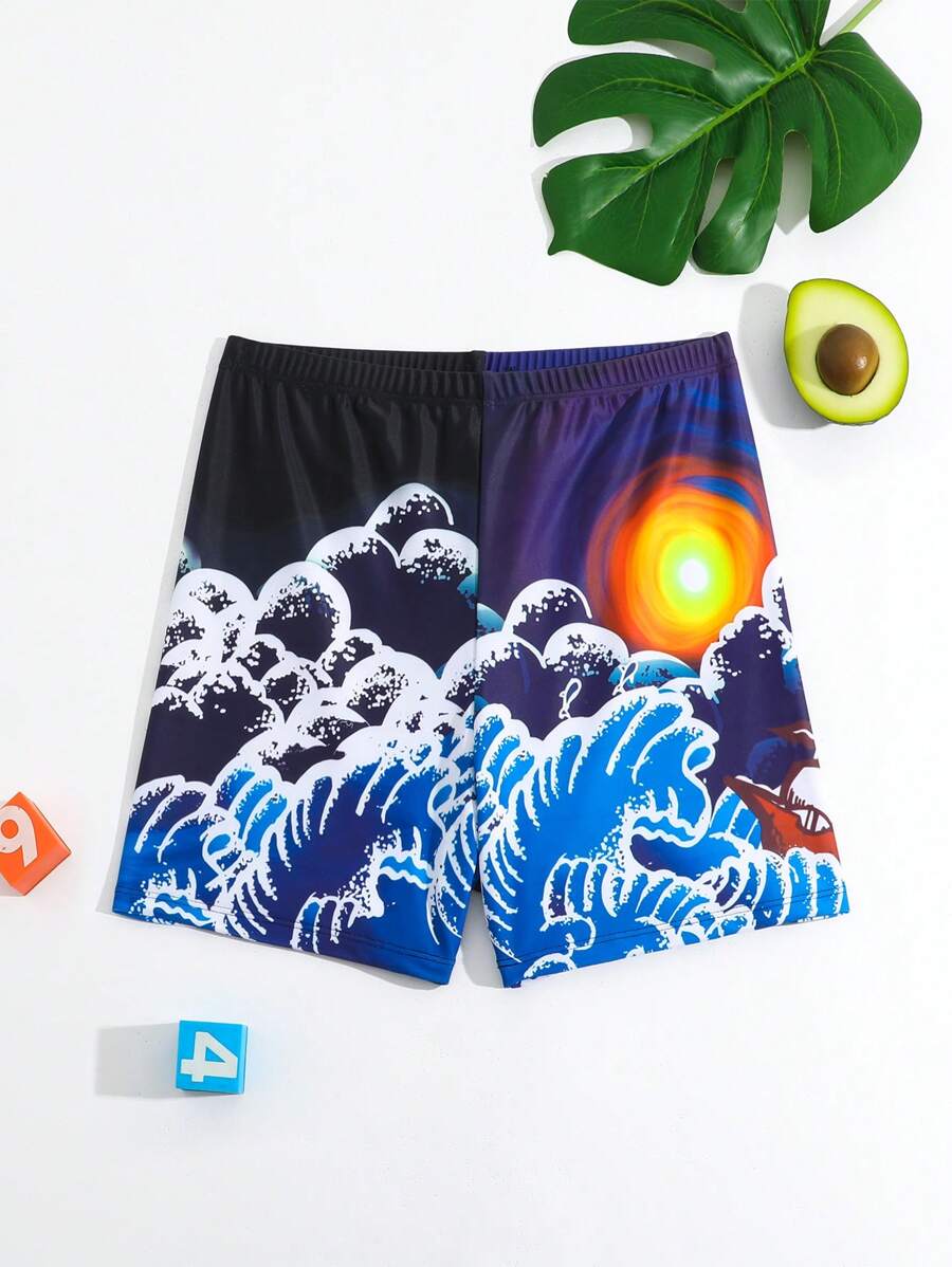 Teen Boy's Ocean Wave Print Swim Trunks | SHEIN UK