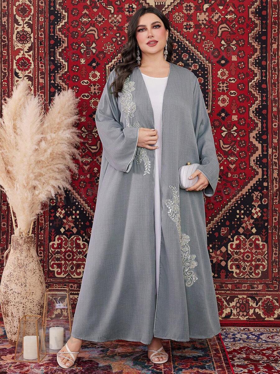 SHEIN Najma Vestido Árabe Bordado Con Cuentas Para Mujer De Talla ...